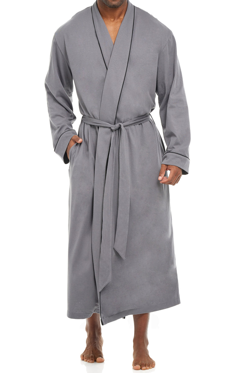 ADR Men's Soft Cotton Knit Jersey Long Lounge Robe with Pockets ...
