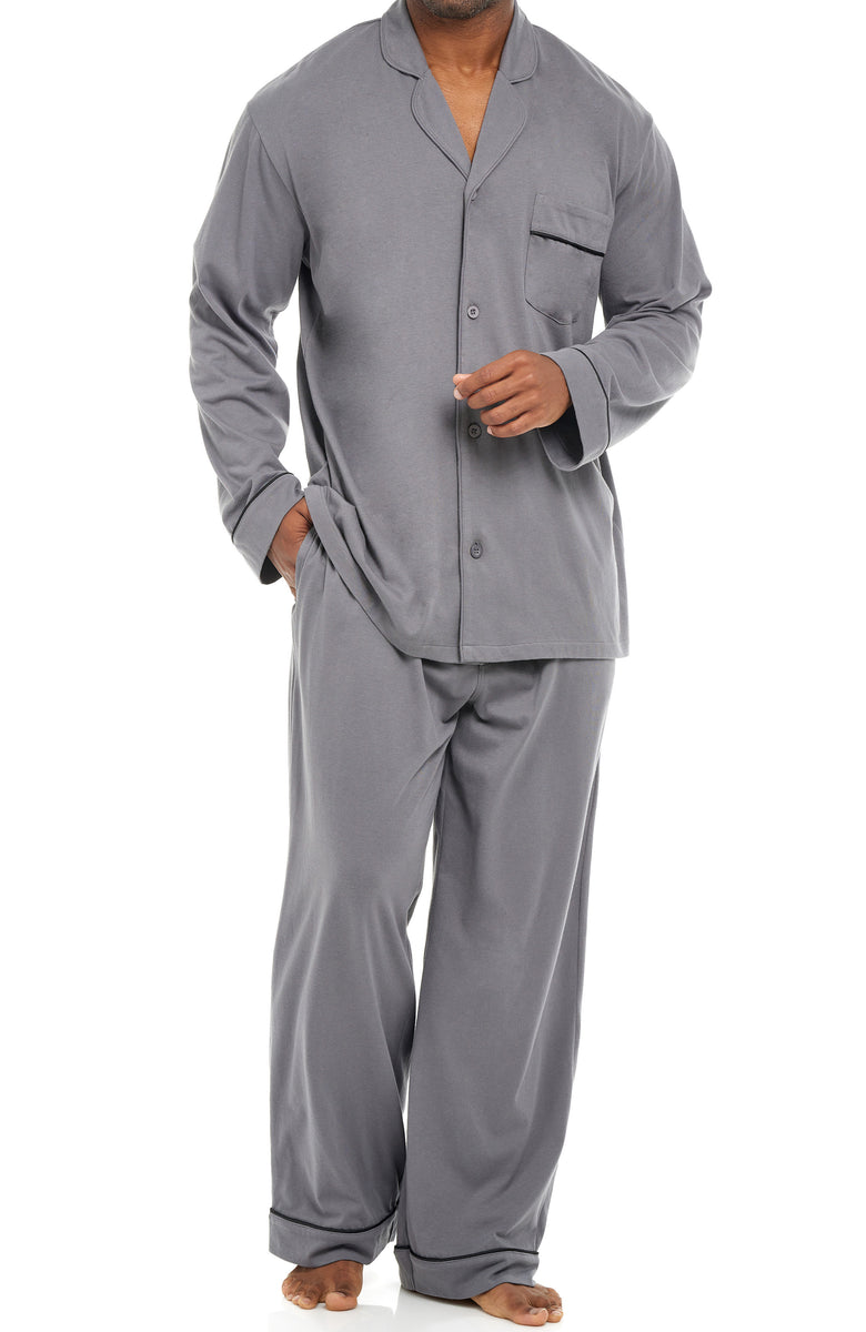 ADR Men's Soft Cotton Knit Jersey Pajamas Lounge Set, Long Sleeve Shirt ...